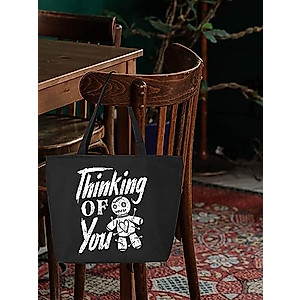 shop4ever Thinking of You Voodoo Doll Halloween Trick or Treat Heavy Canvas Tote with Zipper Reusable Shopping Bag Black ZIP 1