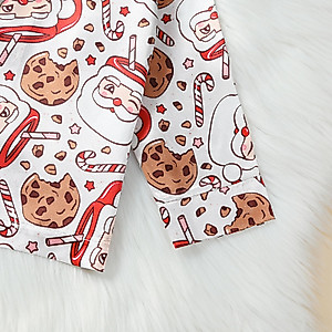BULINGNA Kids Toddler Girl Boy Christmas Two Piece Pajamas Set Santa Claus Cookie Satin Pajamas Top with Pants Xmas Sleepwear (Santa Claus, 4-5 Years)