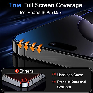 Ferilinso [Auto Dust Install] 3 Pack Screen Protector for iPhone 16 Pro Max [Phone Case fit], 3 Tempered Glass Camera Lens Protector Accessories for Apple