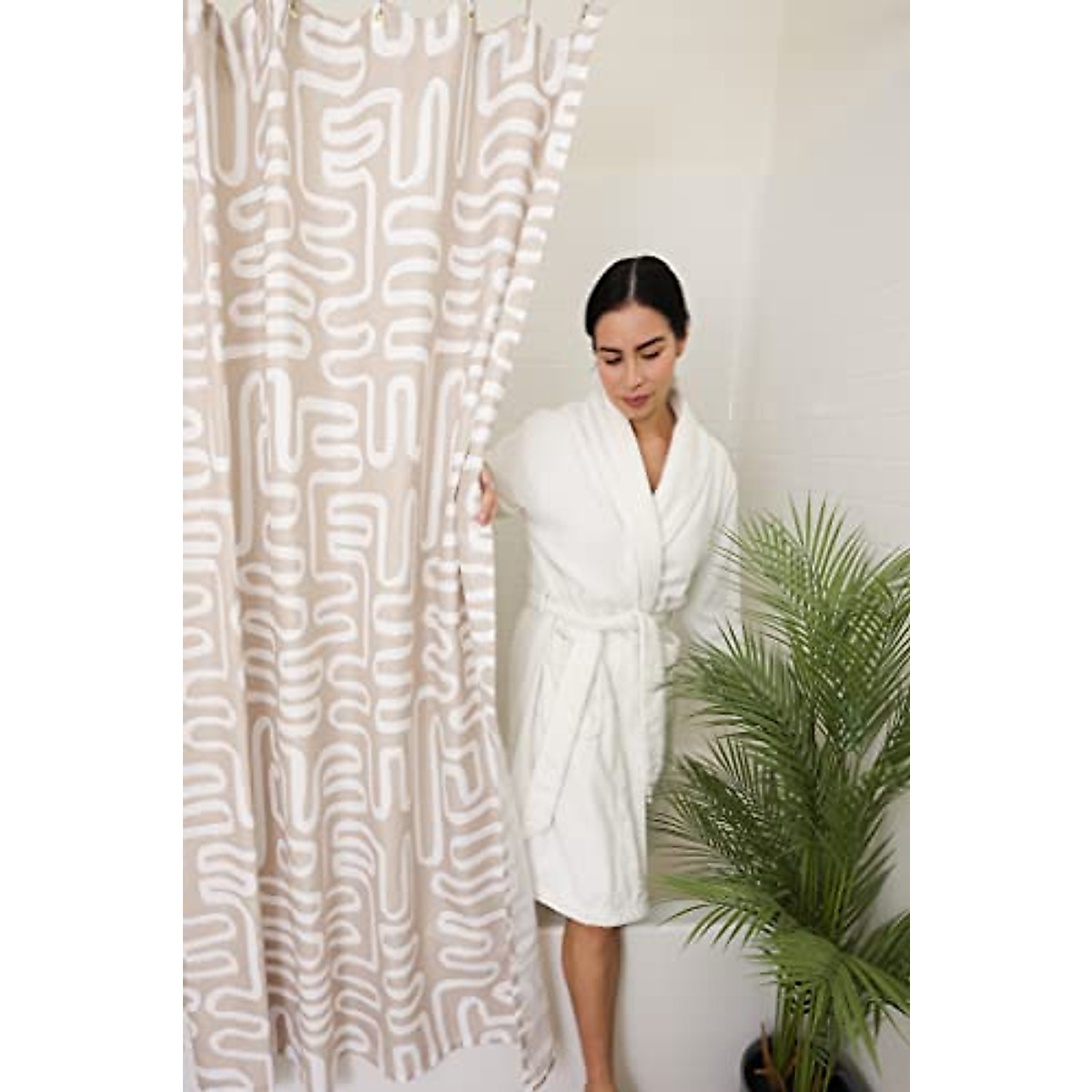Beige White Abstract Print Shower Curtain - Hand Painted Boho Pattern - Modern Minimalist Home Decor - Neutral Scandi Style Fabric Shower Curtain For Any Bathroom - 72x72 Inches (Neutral Lines)