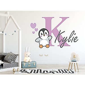 CuteDecals Love Penguin Custom Name - Personalize Penguin Name Wall Art - Unisex Wall Decal for Nursery Playroom Bedroom Decoration (Wide 22x13 Height)