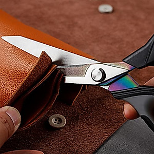 QMVESS Premium Fabric Scissors 9.5 Inch Heavy Duty Scissors All Purpose Titanium Coating Forged Stainless Steel Sewing Scissors, Ergonomic Comfort Grip Shears, for Fabric Leather Carpet (Blue Black)