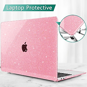 May Chen Compatible with MacBook Air 13 inch Case 2021 2020 2019 2018 Release Models: M1 A2337 A2179 A1932, Plastic Hard Shell Case for Mac Air 13 inch with Retina Fits Touch ID, Pink Glitter