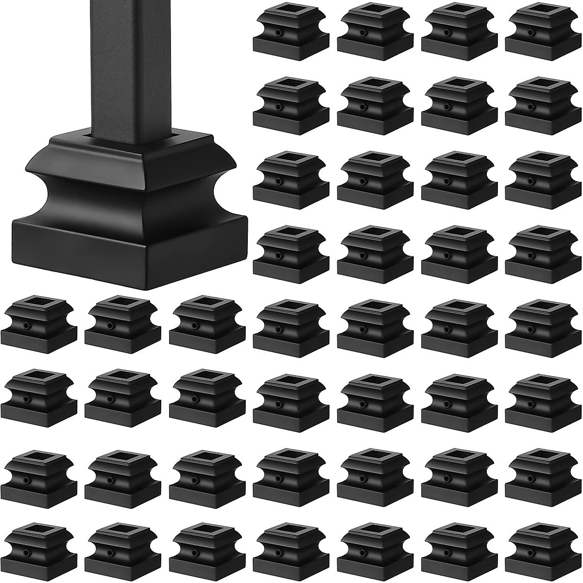 Iron Baluster Shoes Stair Flat Shoe with Screw for 1/2 Inch Square Scroll Basket Twist Knuckle Staircase Balusters Metal Spindle Railing, Satin Black (96 Pcs)