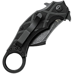 FoxEdge The Claw G10 Folding Karambit with Emerson Wave, 2.90" Blade Length, Black Anodized Aluminum Spacer, Black Idroglider Stonewashed Blade Finish