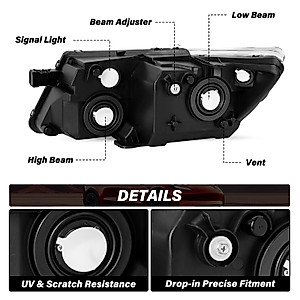 Bingbingmotor BRYGHT Headlight Assembly Fit for 09-20 Dodge Journey Passenger and Driver Side Halogen Replacement OE Headlamp Black Housing with Clear Reflector
