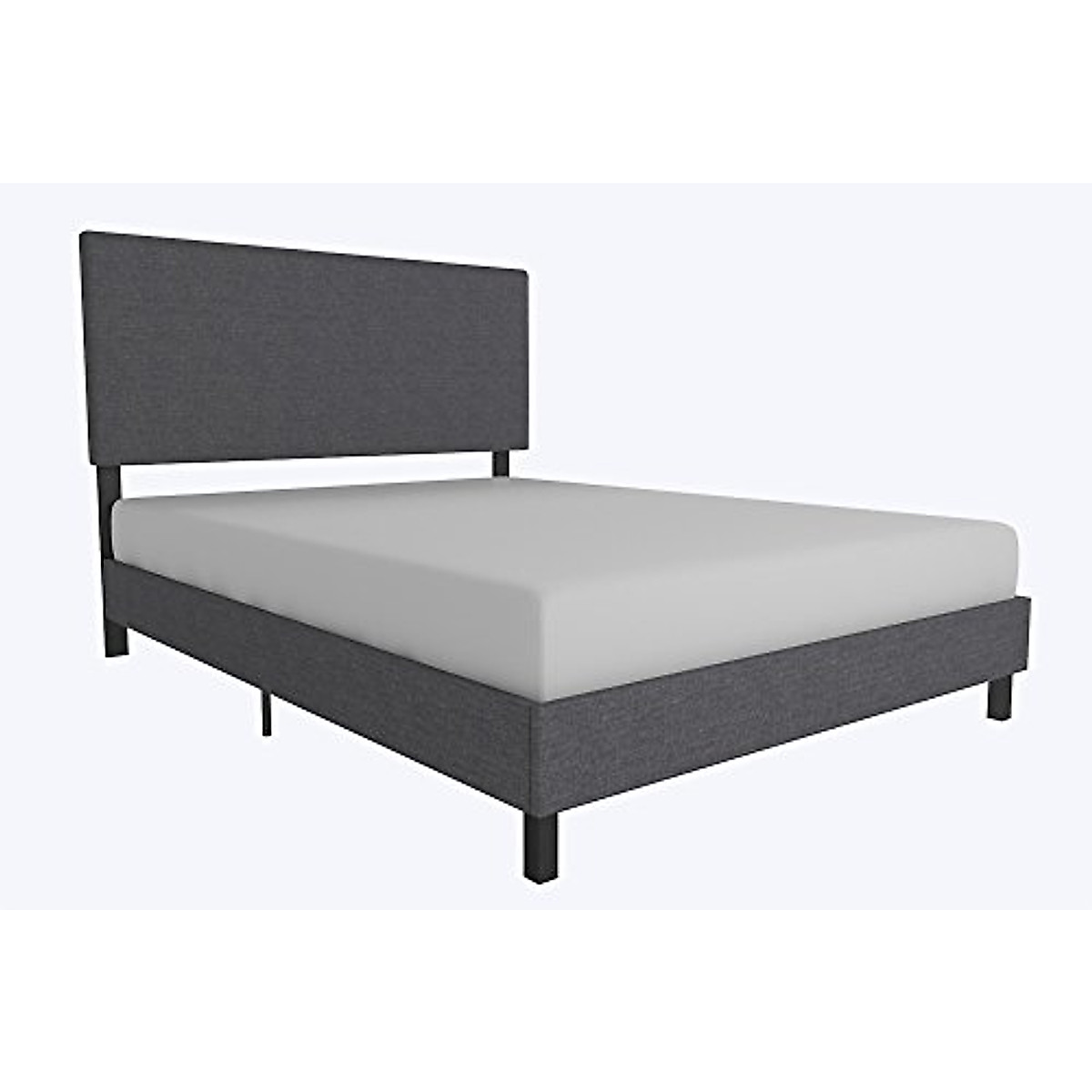 DHP Janford Upholstered Platform Bed with Modern Vertical Stitching on Rectangular Headboard, Queen, Gray Linen