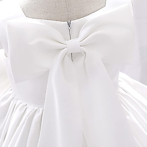 Flower Girls Bowknot Tutu Dress for Kids Baby Wedding Bridesmaid Birthday Party Pageant Formal Dresses Toddler Little Princess First Communion Baptism Christening Dance Prom Gown White 2-3 Years