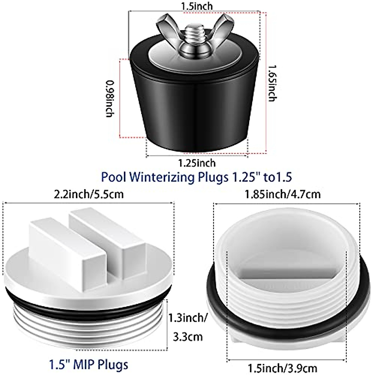 Huhumy 3 Pcs 1.5" Threaded Pool Spa Return Line Plug Rubber Plugs for Pool with O Ring for Winter Pools Inground Pool Above Ground Pool