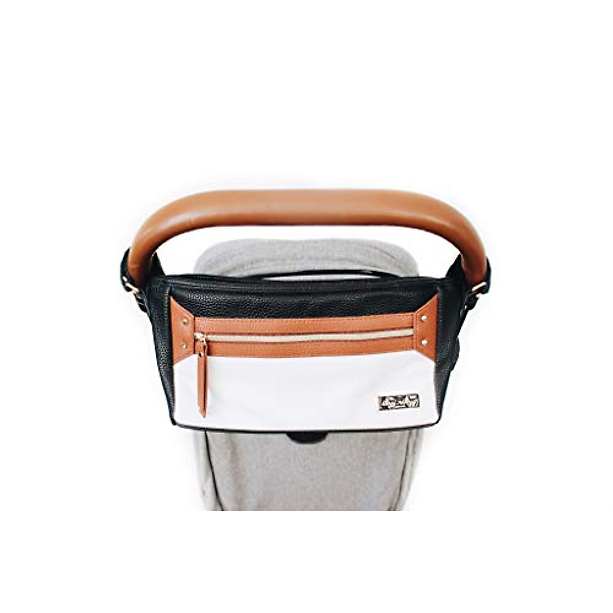 Itzy Ritzy Adjustable Stroller Caddy / Organizer Featuring Two Built-in Front Zippered Pocket and Adjustable Straps to Fit Nearly Any Stroller, Coffee and Cream
