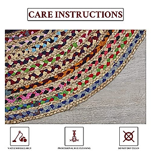 Hand Braided Cotton and Jute Rug - 4x6 feet Oval Reversible Farmhouse Accent Area Rug Boho Rustic Home Decor Colorful Recycled Chindi Carpet