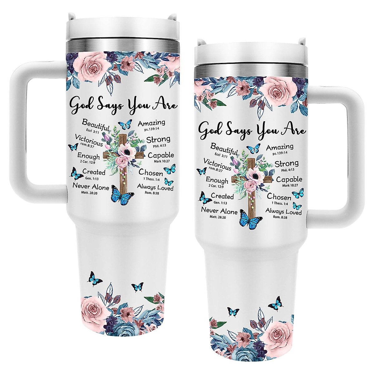 Religious Tumbler with Handle - 40oz Stainless Steel Travel Mug Insulated Coffee Cup, Christian Birthday Gifts for Women - Religious Inspirational Gifts for Women - Gift for Sister Best Friend Woman