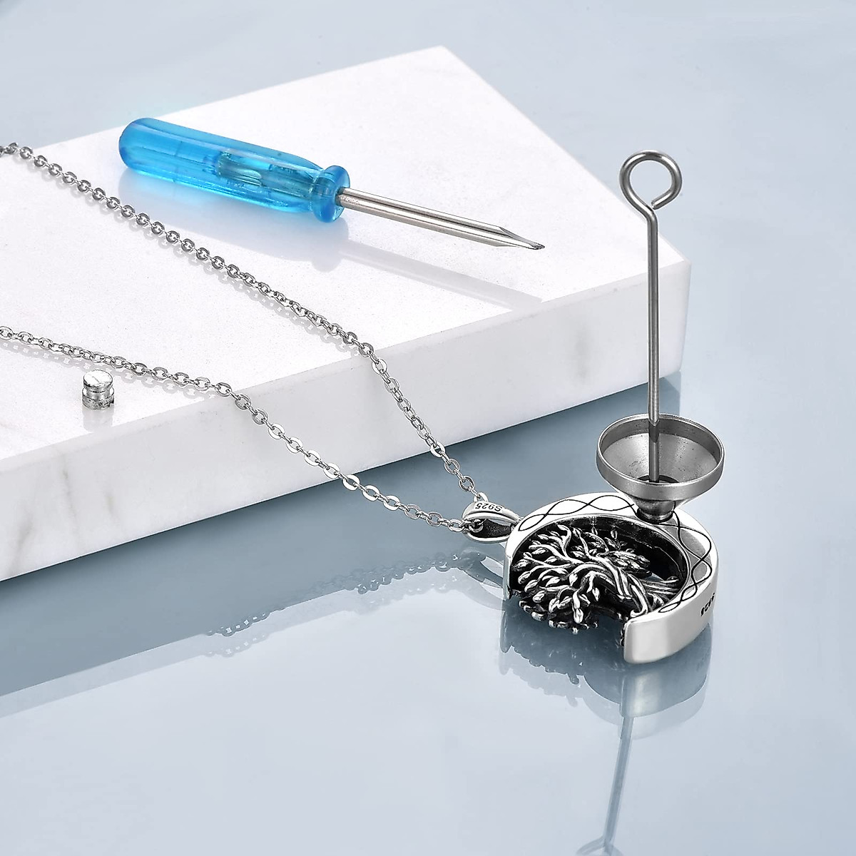 ONEFINITY Tree of Life Urn Necklaces for Ashes Sterling Silver Celtic Knot Moon Tree of Life Cremation Jewelry for Ashes Memory Jewelry for Women Men