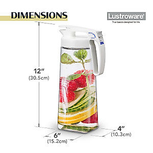 Lustroware QuickServe Airtight Pitcher - 2.1L (70oz), Heat Resistant, BPA-Free SAN Plastic, One Touch Open & Close, Space-Saving, Made in Japan - White