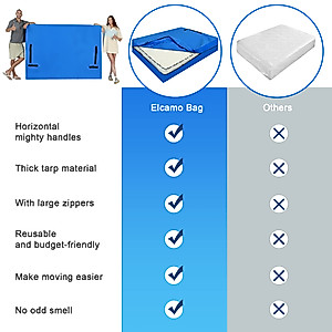 ELCAMO Mattress Bags for Moving Reusable Heavy Duty Tarp Mattress Storage Bag Twin Size with Handles Strong Zipper Closure Mattress Moving Bag Extra Thick Mattress Cover for House (Twin Size)