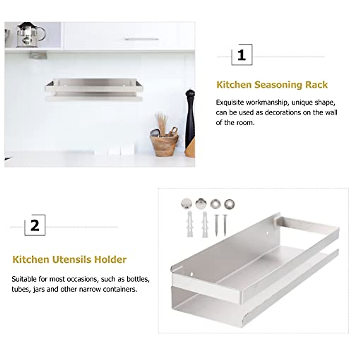 DOITOOL Wall Floating Shelves Floating Shelves Stainless Wall Mount Floating Shelves Kitchen Seasoning Rack Kitchen Storage Shelf Steel Wall Mounted Shower Storage Holder