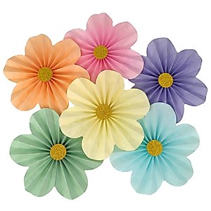 Mybbshower 12 inch Paper Flower for Wedding Fan Photo Backdrop Bridal Shower Birthday Party Decorations Pack of 6 (Pastel Party)