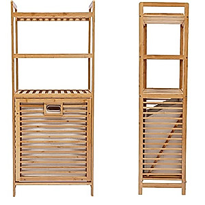 Bamboo Laundry Hamper with Rack,Laundry Basket with 3 Shelves,Laundry Hamper Cabinet Organizer,Wooden Laundry Sorter,Bathroom Storage Shelf Cabinet with Tilt Out Basket Clothes Bag for Laundry Room