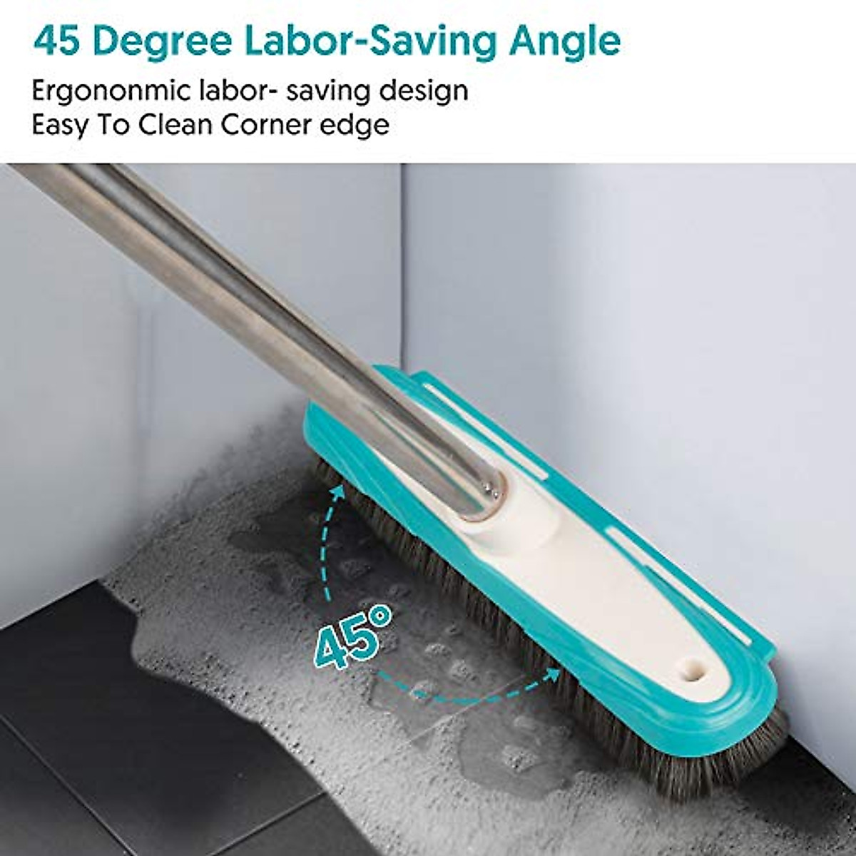 MEXERRIS Scrub Brush with Floor Scrubber Deck Brush Long Handle Combo Cleaning Kits, Stiff Bristles Durable Scrubbing Grout Brushes for Carpet Bathroom, Shower, Sink, Bathtub, Tile, Kitchen Surface