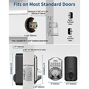 Fingerprint Door Lock: TEEHO TE002W Smart Lock, Built-in WiFi Keyless Entry Door Lock Deadbolt, Easy Installation, BHMA Cert, Satin Nickel