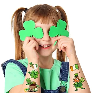 Partywind 70 PCS (10 Sheets) St Patrick's Day temporary Tattoos for Kids, St Patrick's Day Shamrock Decorations Accessories Party Favors Supplies, Cute Irish Saint Patrick's Day Face Tattoos Stickers