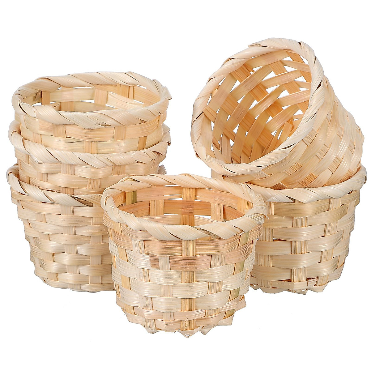 Amosfun 6pcs Mini Handwoven Bamboo Baskets Table Centerpieces Pen Pencil Cups Makeup Brush Storage 3 x 3 x 2.4 Inch
