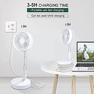 tectake Portable Standing Desk Fan - 7200mAh USB Rechargeable Battery Operated Fan, Telescopic Adjustable Height, Super Quiet Fan for Travel, Bedroom, Camping Foldable Table Fan