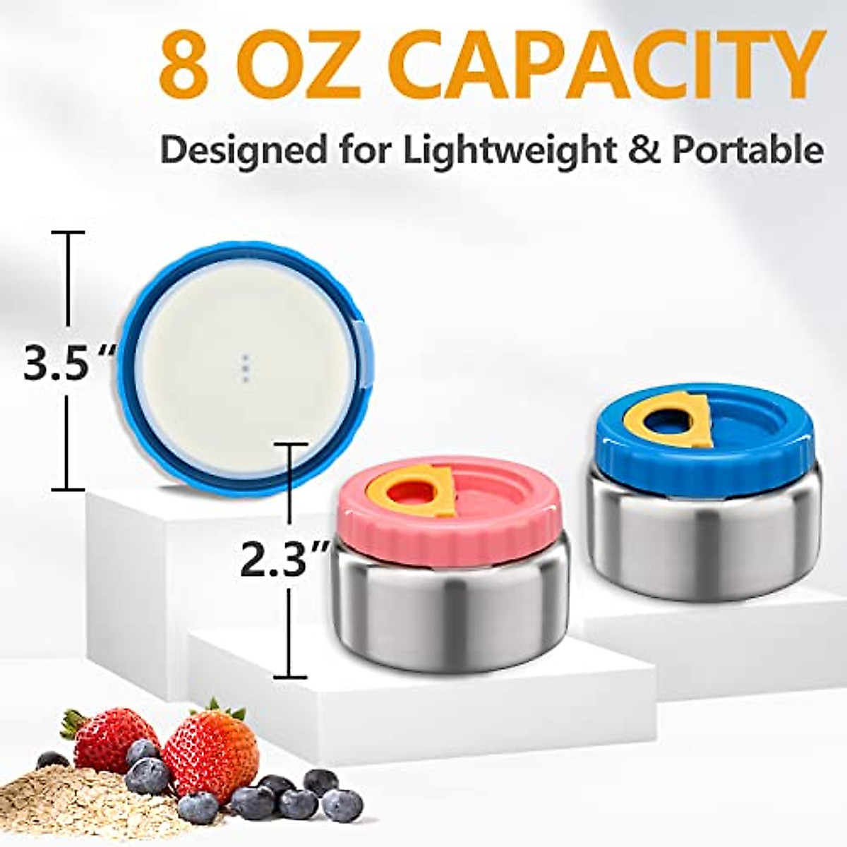 PIQUEBAR 8 Ounce Kids Thermo For Hot Food Vacuum Soup Thermo Insulted Food Jar, Lunch Container for School, Travel, Stainless Steel (8oz Pink)