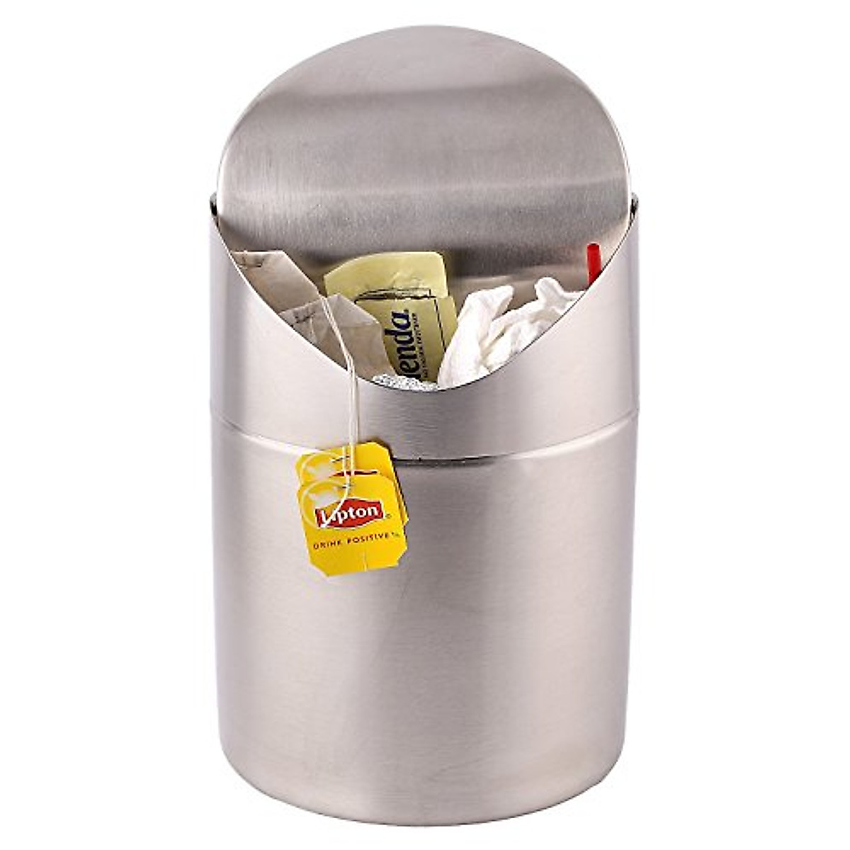 Estilo Mini Countertop Trash Can, Brushed Stainless Steel, Swing Top Lid Trash Bin 1.5 L / 0.40 Gallon, Silver Trash Can, Kitchen Countertop, Bedroom, Home Office, (EST0159)
