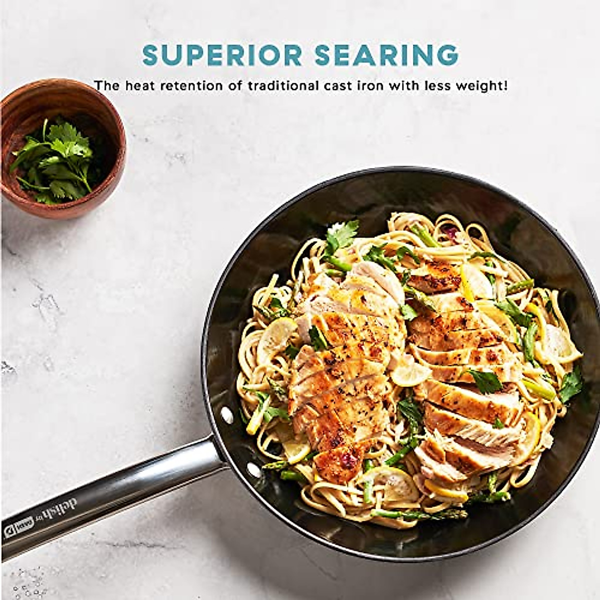 DASH Delish 10" Lightweight Cast Iron Pan for Pancakes, sauces, vegetables, pasta, and more - Black