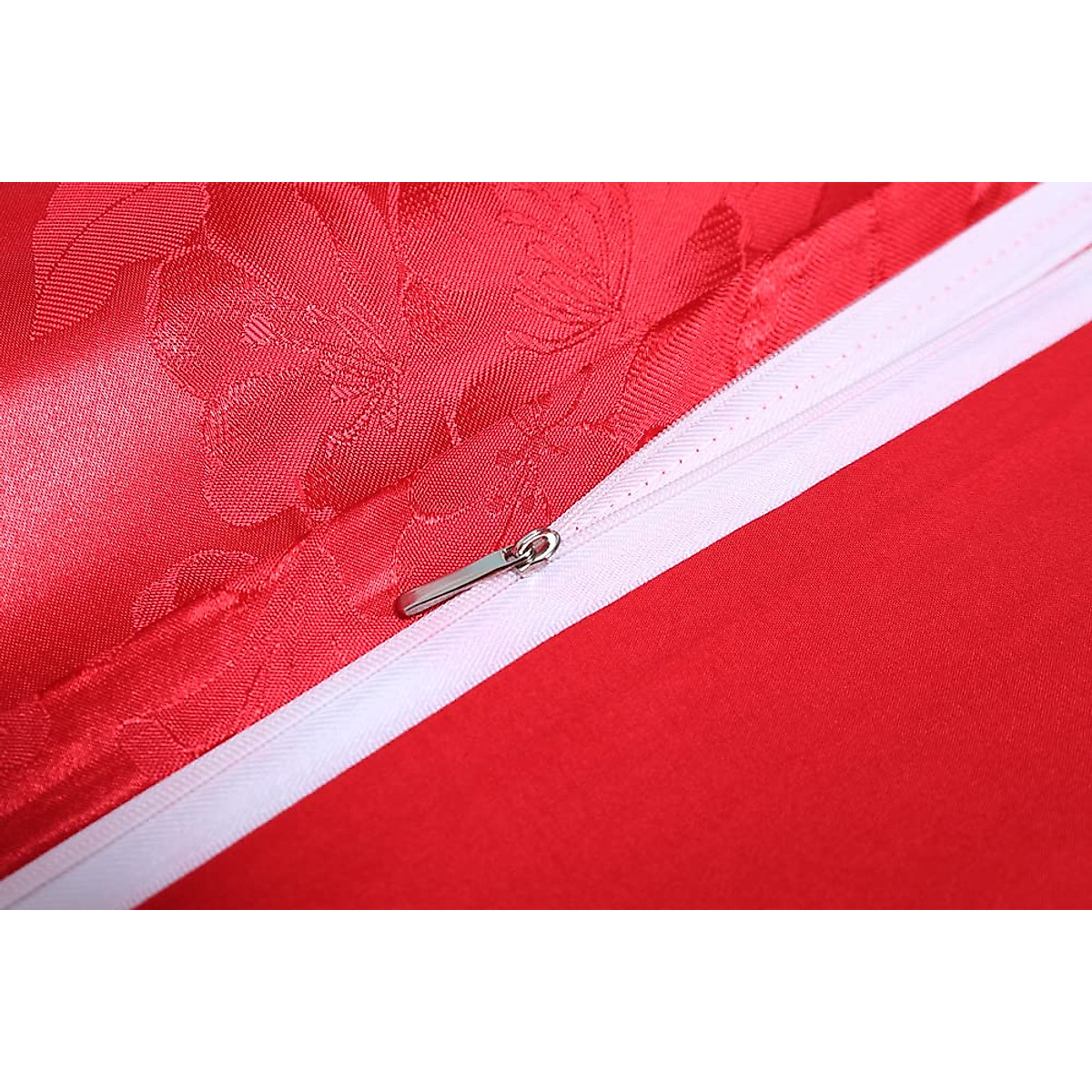 Satin Duvet Cover Queen Size, Floral Jacquard Satin Duvet Cover Set 3 Piece Luxury Silk Like Bedding Comforter Cover Set 90"x90", 2 Piece Pillowcase with Zipper Closure & Corner Ties (04,Queen)