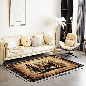 jejeloiu Cute Deer Area Rug 3x5 Girls Boys Kids Deer Hunting Decorative Carpet Room Bear Paw Print Tree Pattern Rugs for Living Room Bedroom Exotic Style Brown Accent Rug