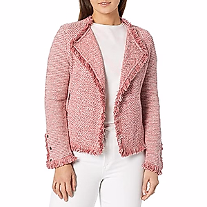 NIC+ZOE Women's Fringe Mix Knit Jacket, Dusty Cedar