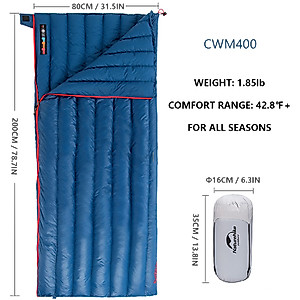 Naturehike Down Sleeping Bag 800 Fill Power Lightweight Compact for Backpacking Camping Hiking Traveling with Compression Sack (Dark Blue(42.8℉), Large（78.7" L x31.5 W）)