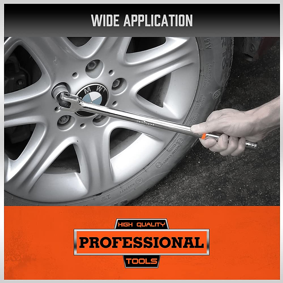 HORUSDY 3-Piece Breaker Bar Set, 1/4'', 3/8'' & 1/2'' Drive, Heavy Duty Breaker Bars, 6'', 10'', 15'' Length, with 180° Rotatable Head, Chrome Vanadium Steel Made.