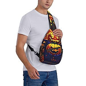 Halloween Pumpkin High Storage Capacity Chest Bag Diagonally Sling Backpack Crossbody Shoulder Bag For Men Women