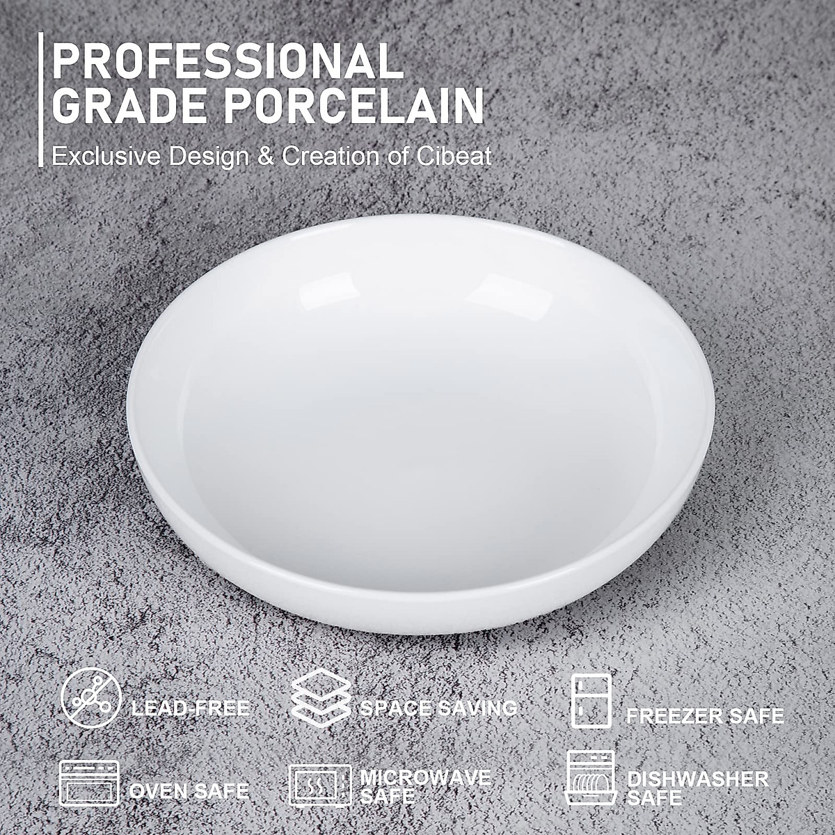 (6 Pack) Pasta Bowls Set Ceramic, Salad Bowls Large Serving Bowl Plates, Soup Bowl, Dishwasher Microwave Safe, Set of 6 (White)