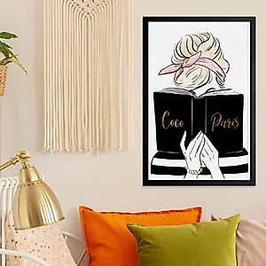 Wynwood Studio Fashion and Glam Framed Wall Art Prints 'Bookworm Home Décor, 13" x 19", Black, Gold