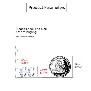 Double Love Heart Cubic Zirconia Sleeper Small Hoop Earrings for Women Teen Girls S925 Sterling Silver Cartilage Tiny Cute Huggie Hoops Hypoallergenic for Sensitive Ear Baby-Blue CZ
