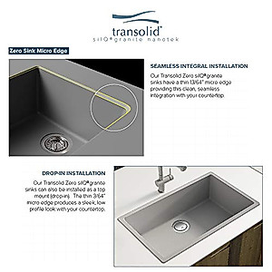 Transolid ZTSS3018-1T Zero Granite Super Single Bowl Dual Mount Kitchen Sink, Total White