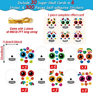 chiazllta 30 Pcs Sugar Skull Craft Kits Kids DIY Day of The Dead Craft, Kindergarten Art Craft Make Your Own Mexican Skull Set for Home Class Game Activities Preschoolers