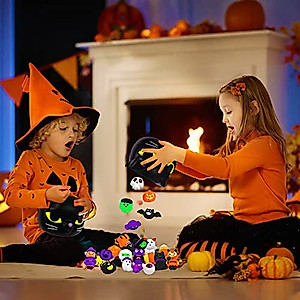 YUJUN 24PCS Halloween Mochi Squishy Toys with Black Cauldron,Kawaii Squishies Mini Stress Relief Toys for Halloween Party Favors Goodie Bag Stuffers for Kids Boys Girls