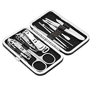 Nail Clipper Set, Manicure Pedicure Tools, 10 pcs Stainless Steel Nail Clipper Set Personal Care Beauty Kit for Men and Women with Portable Travel Case