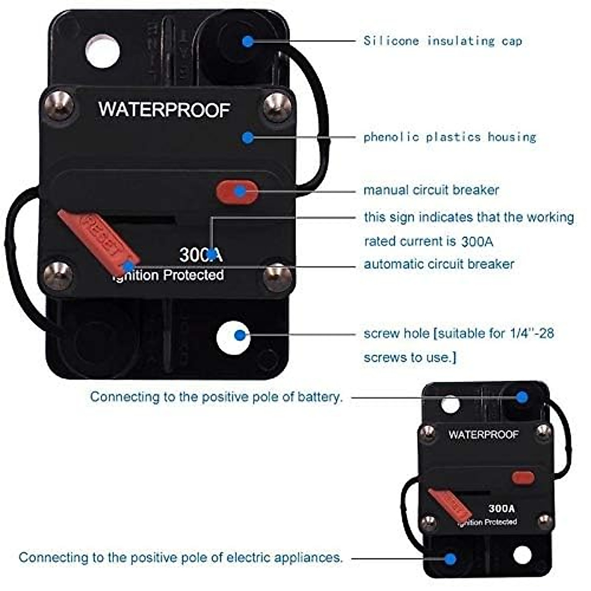 ANJOSHI 300 Amp Circuit Breaker 30A-300A with Manual Reset Waterproof Inline Fuse Inverter for Marine Trolling Motors Boat ATV Manual Power 12V-48VDC