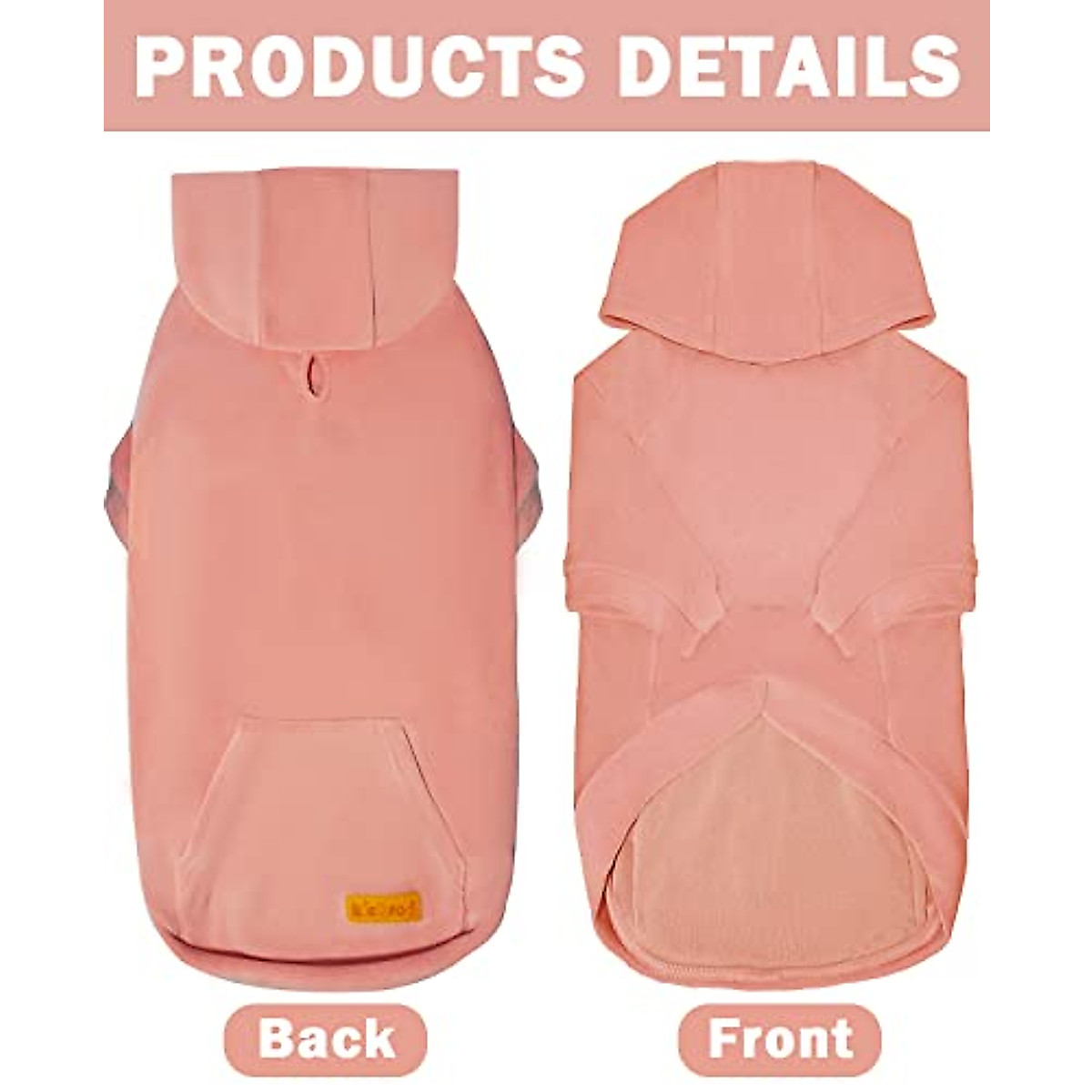 Kickred Basic Dog Hoodie Sweatshirts, Pet Clothes Hoodies, Granular Velvet, Sweater with Hat and Leash Hole, Soft Velvet Outfit Coat for Small Medium Large Dogs