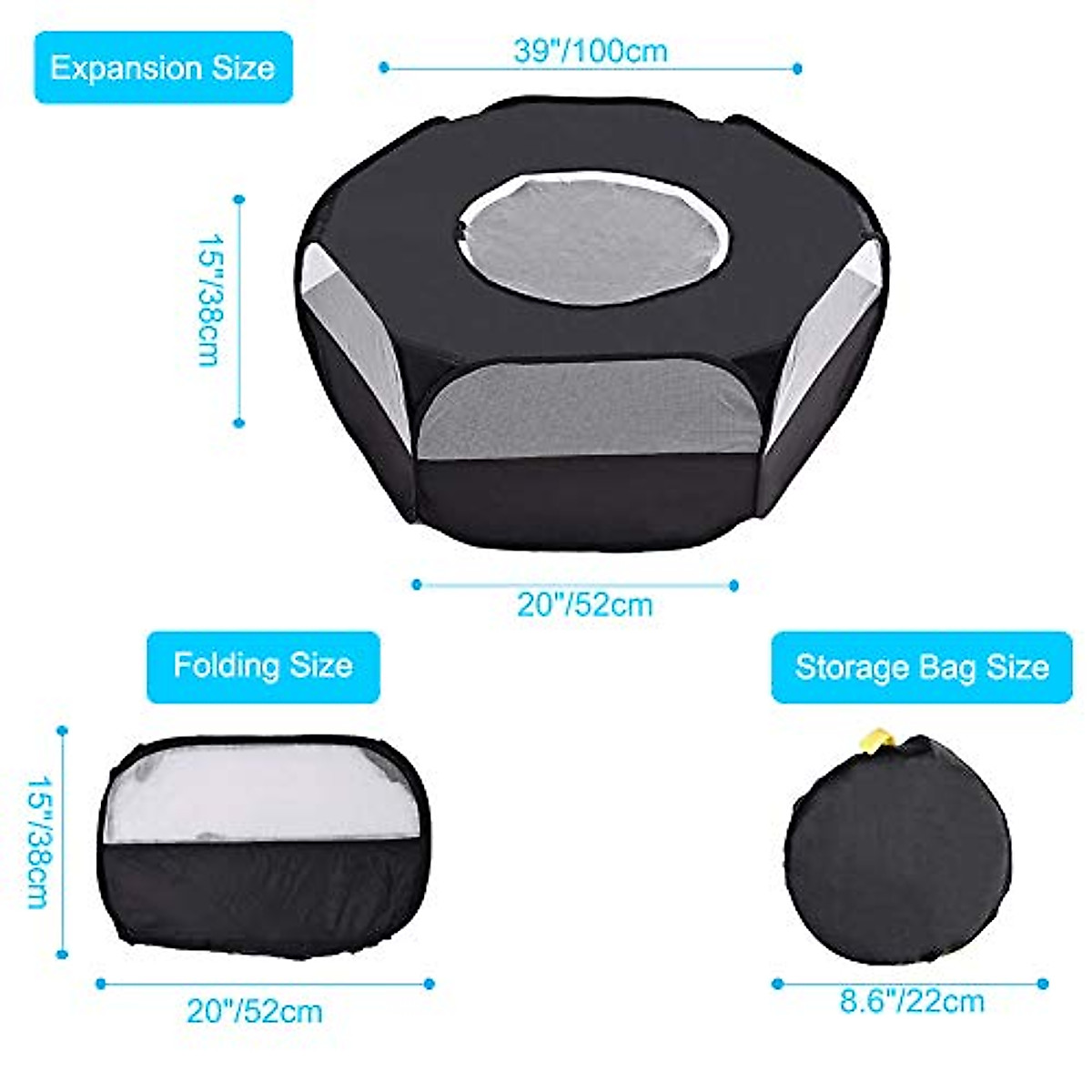 Suwikeke Small Animal Playpen, Breathable Pet Cage Tent, Foldable Portable Exercise Pet Fence, with Anti Escape Top Cover for Hamster Chinchillas Hedgehogs Guinea Pig Rabbits Kitten