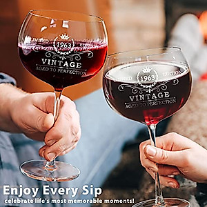 60th Birthday Gifts for Women,1963 Vintage Wine Glass - 60th Birthday Gift Ideas for Her Mom Best Friend Sister Aunt 60 Year Old Woman Bday Presents,60th Anniversary Sixty Birthday Decorations
