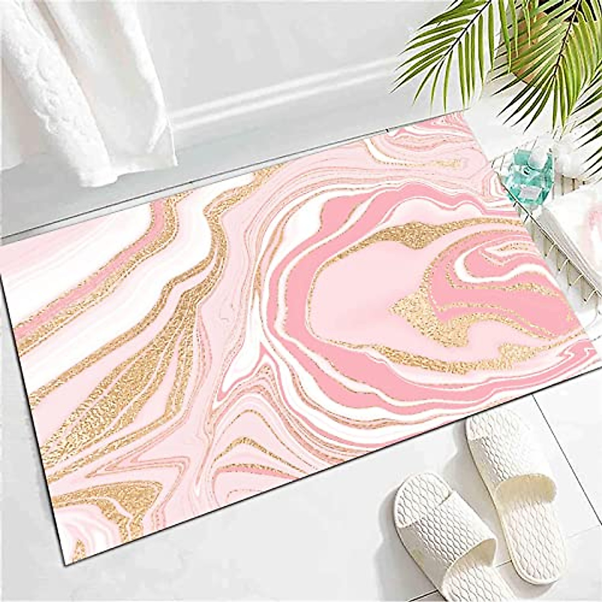 Pink Gold Marble Abstract Art 3D Print Area Rug, Living Room Decor Rug Fluffy Soft Machine Washable Breathable Durable for Hotel Home Decor Doormat Entrance Hall Yoga Room Patio,5ft x 6ft