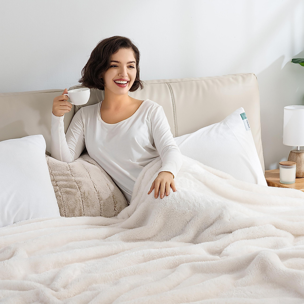 Berkshire Blanket Classic Extra-Fluffy™ Plush Blanket,King Size Bed Blanket,Soft Fuzzy Fluffy Long Hair Blanket for Couch Sofa Bed,Cream,90x108 Inches