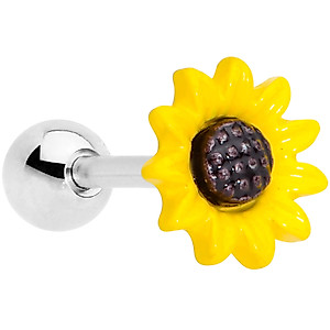 Body Candy 16G Womens 316L Stainless Steel Yellow Brown Sunflower Cartilage Earring Helix Tragus Jewelry 1/4"